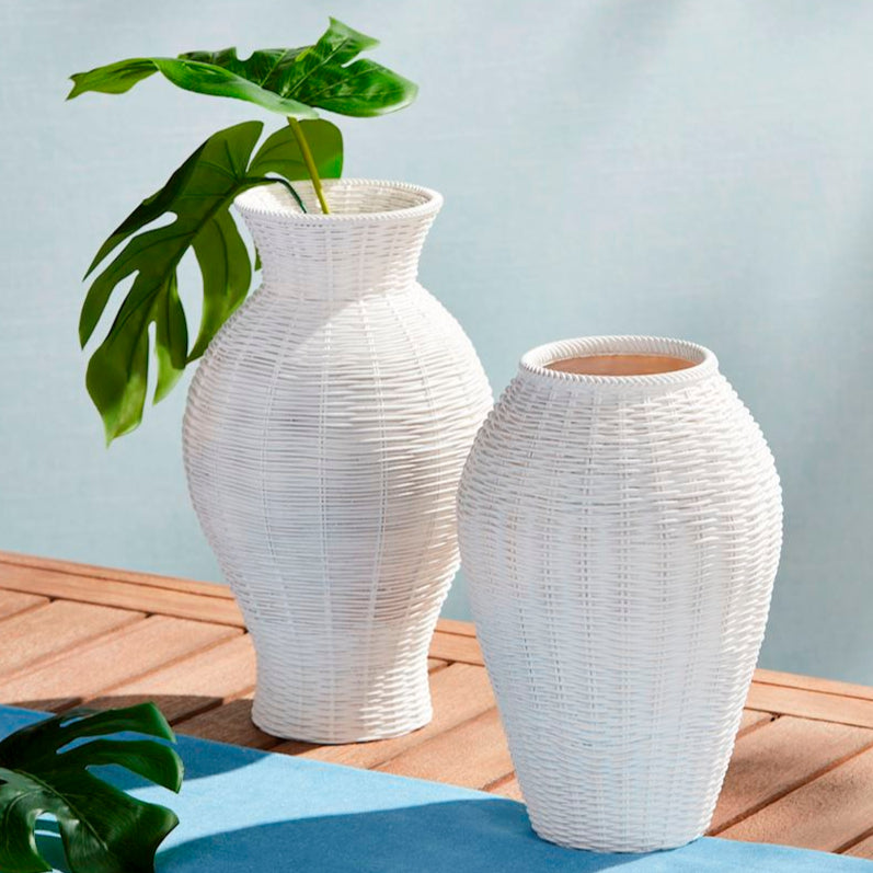 White Resin Basket Weave Vases - 2 Sizes – give.