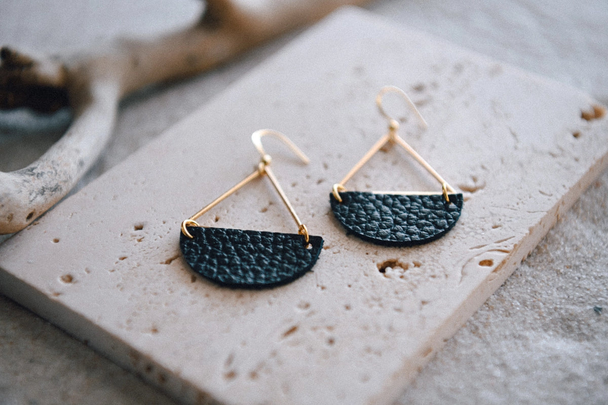 Triangle and Half Moon Leather Earrings by Cecelia Designs – give.