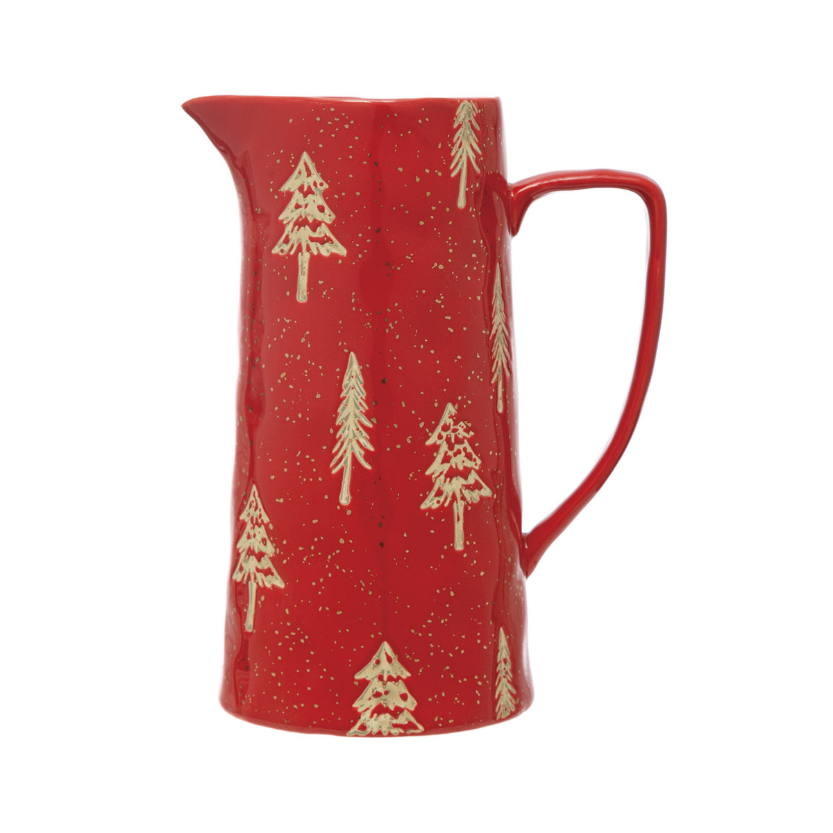 Hand-Stamped Stoneware Pitcher with Tree Pattern - Red – give.