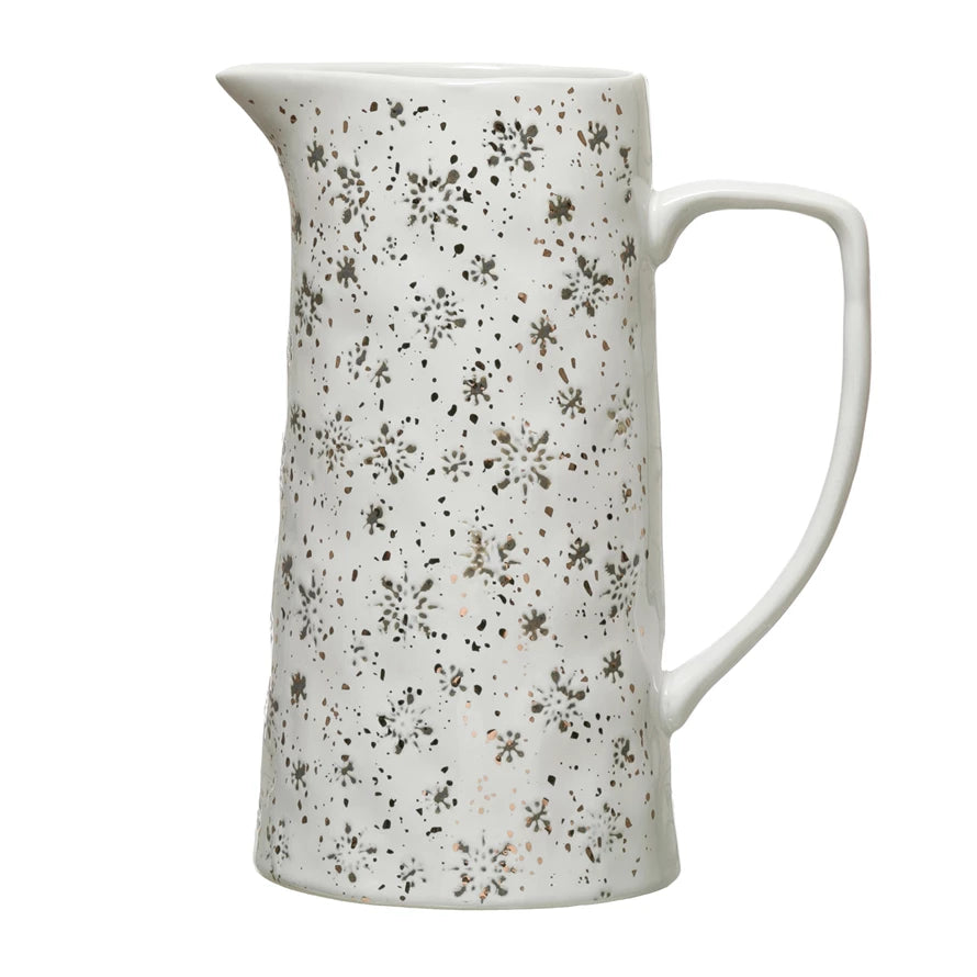 Hand-Stamped Stoneware Pitcher with Snowflake Pattern – give.